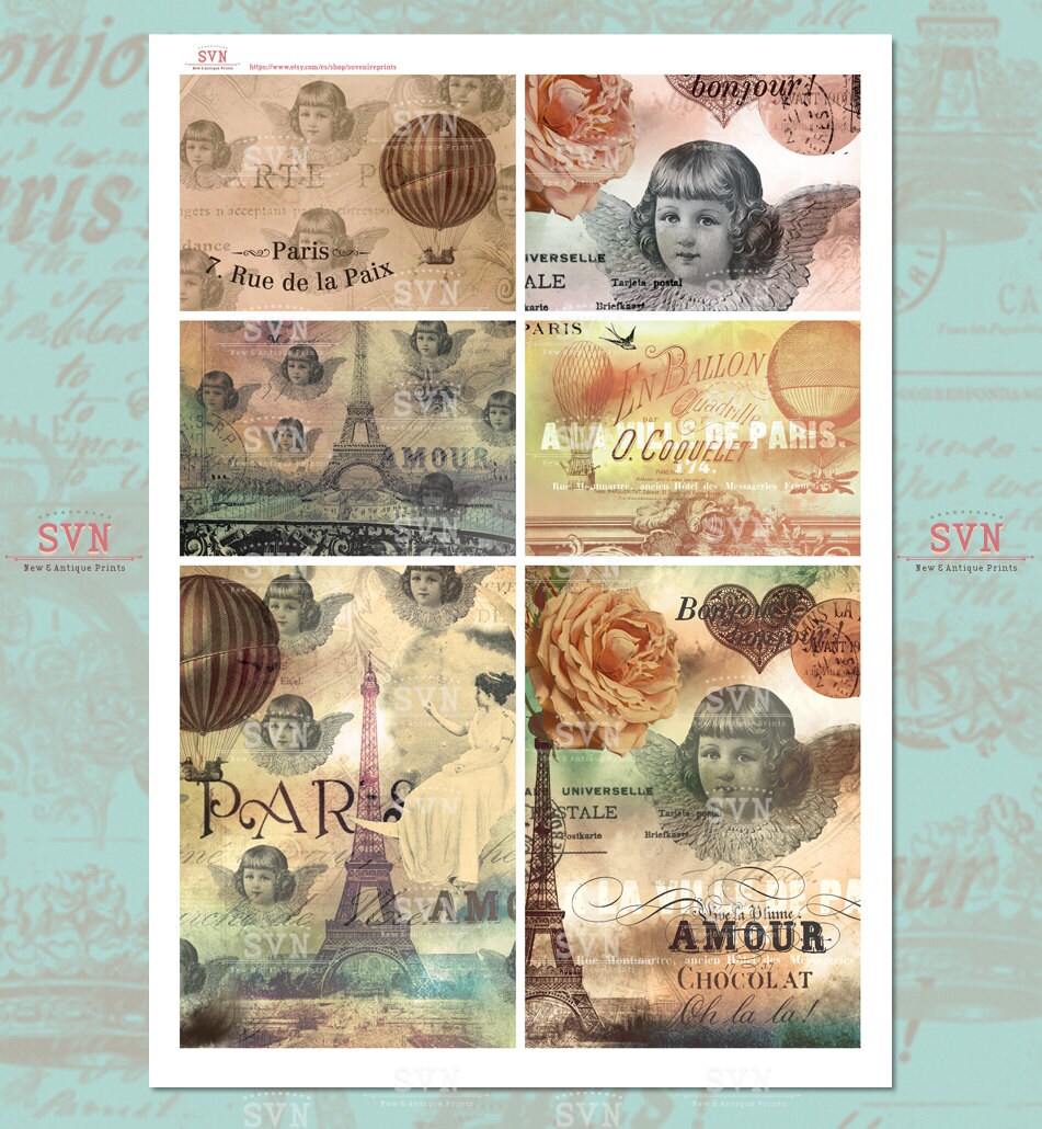 Paris Angels 6 Different Cards Digital Collage Sheet - Etsy