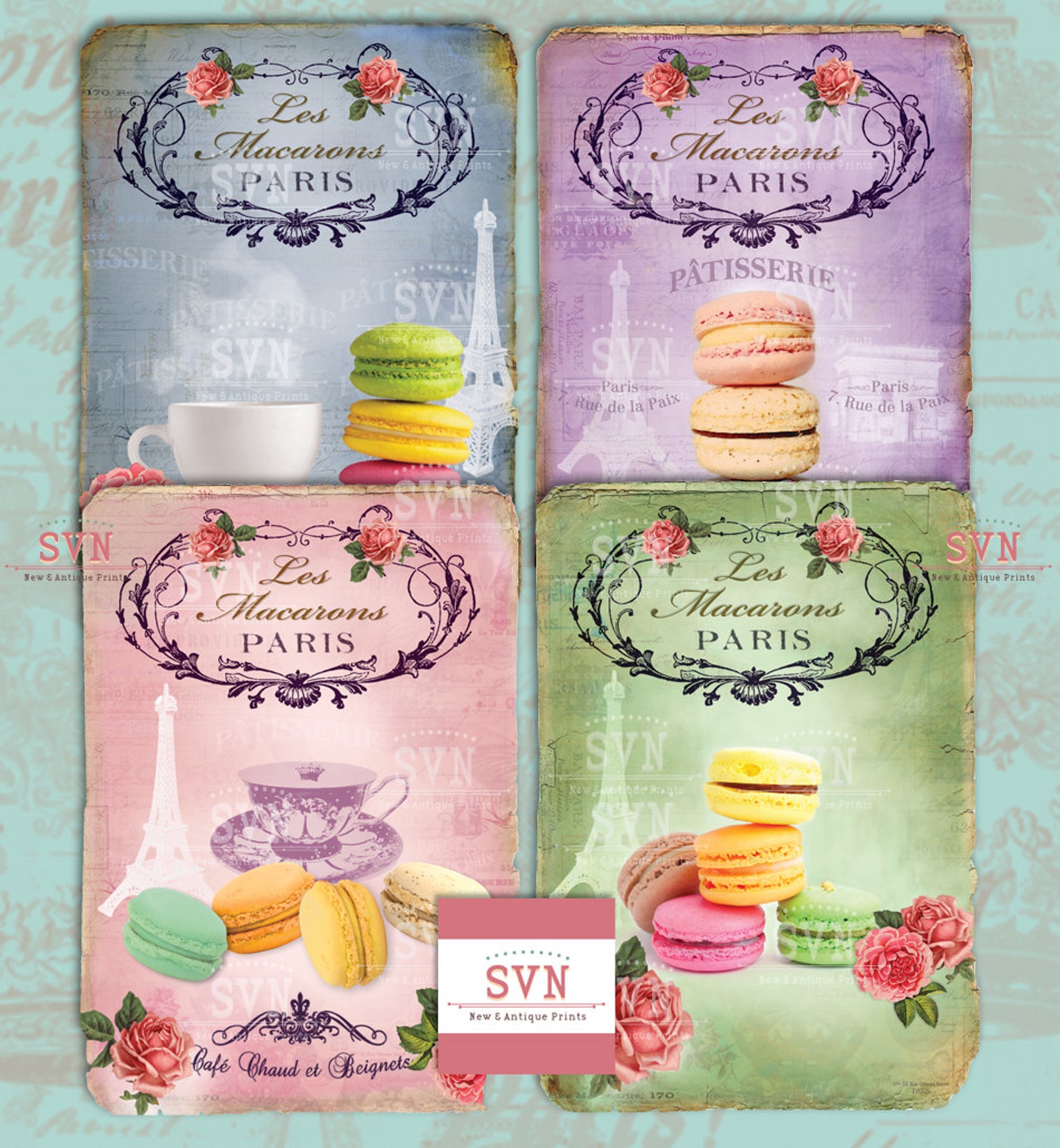 Les Macarons Paris French Patisserie Digital Collage Sheet Download 4 ...