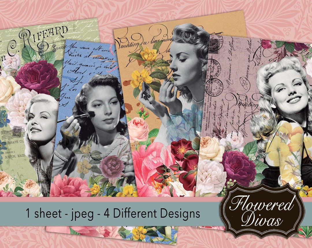 0224 Flowered Divas Digital Collage Sheet Download 4 - Etsy