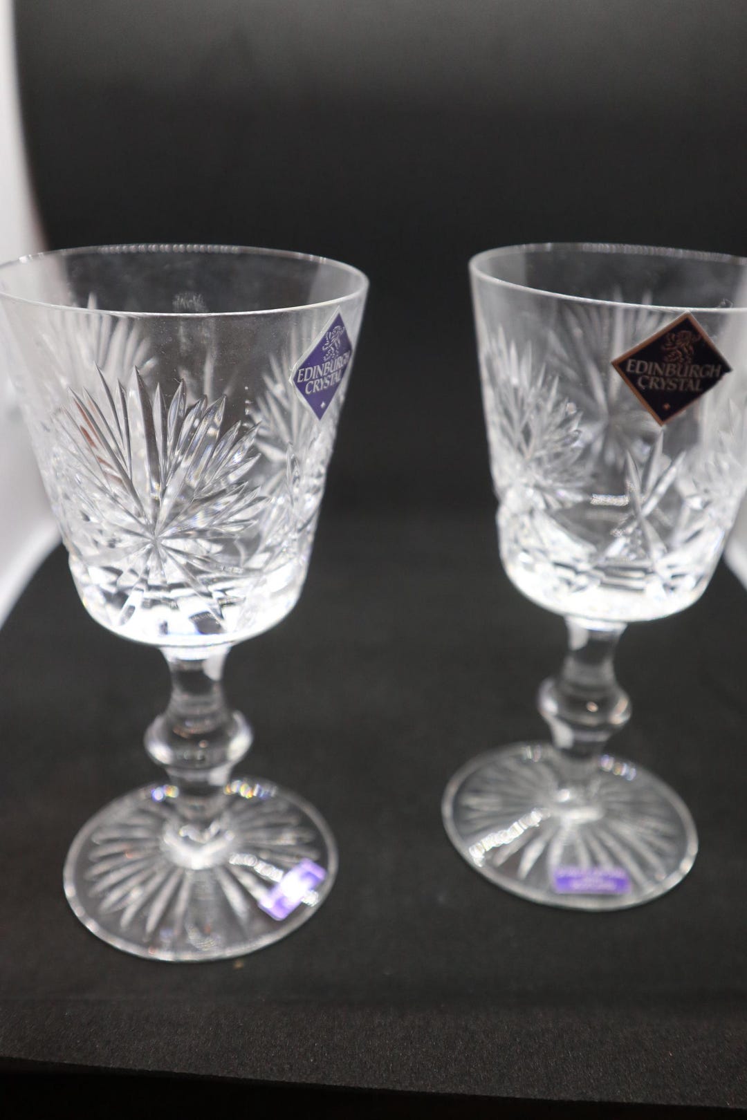 2 Superb Edinburgh Crystal star of Edinburgh Wine Glasses Labels 6 Tall ...