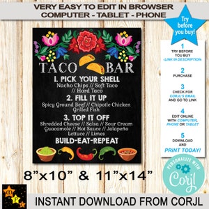 Taco Bar Sign, Mexican Style, Flowers, Editable, Instant Download From ...