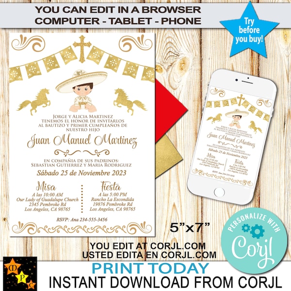Spanish Charro Baptism and 1st Birthday Invitations - Etsy