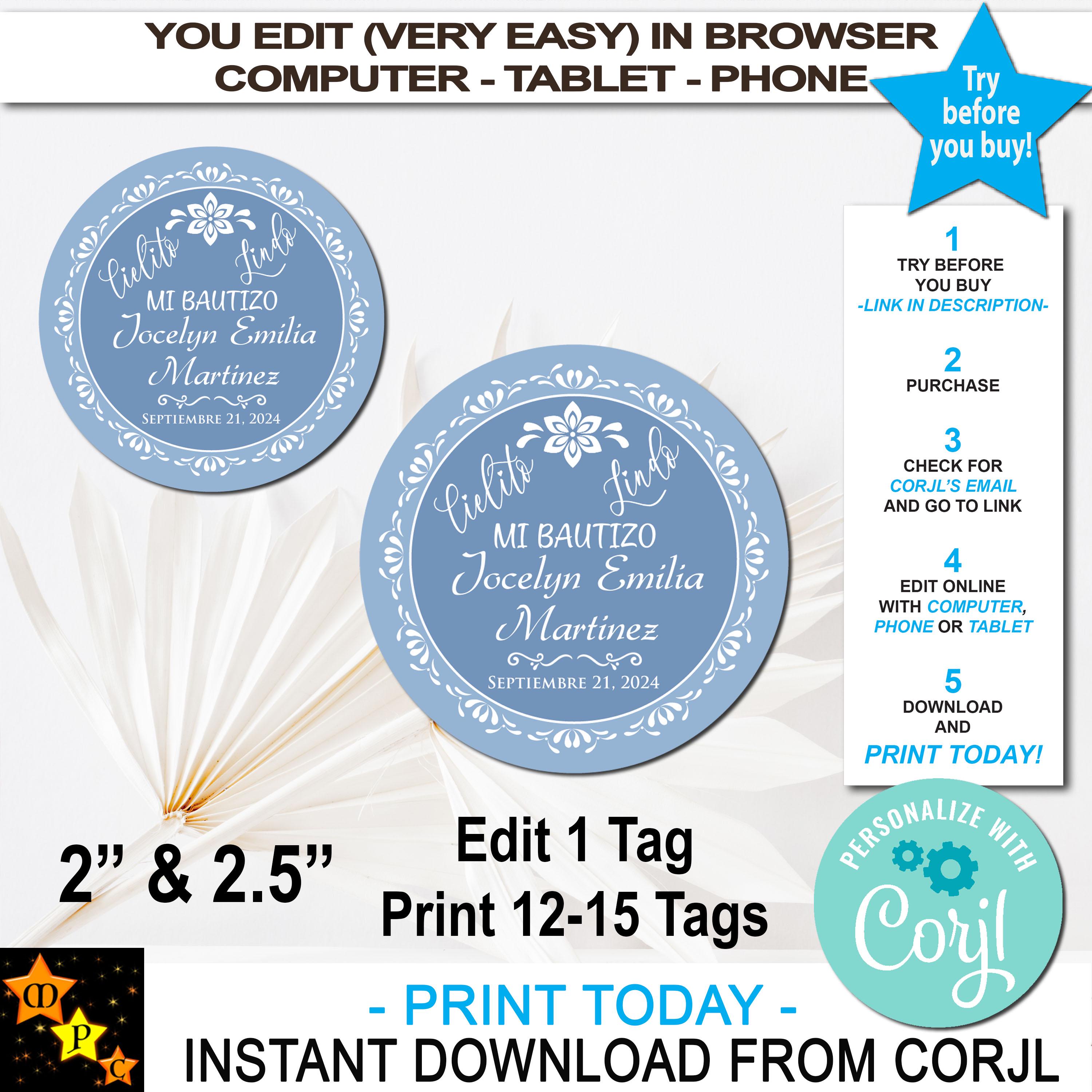 Mi Bautizo Baptism Round Favor Tags, Blue White, Cielito Lindo, Mexican ...