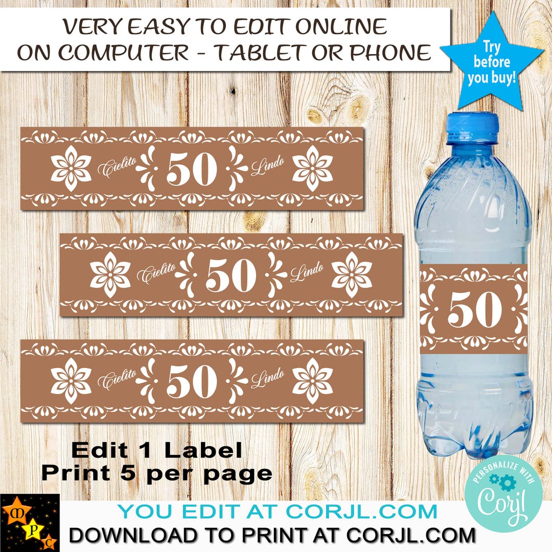 Barro Mexican Fiesta Water Bottle Labels, Editable Birthday Printable ...