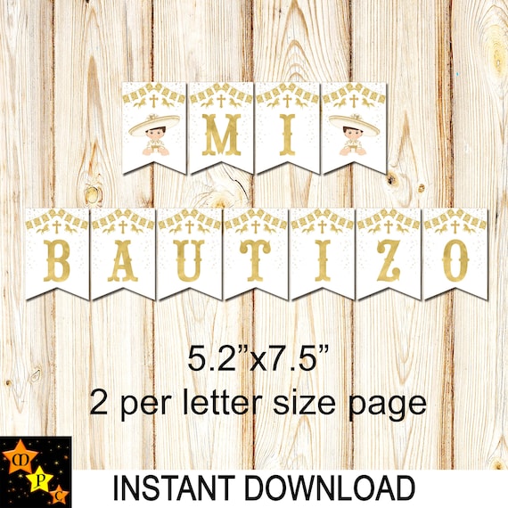 Spanish Baptism Banner Mi Bautizo Printable Gold Baby - Etsy