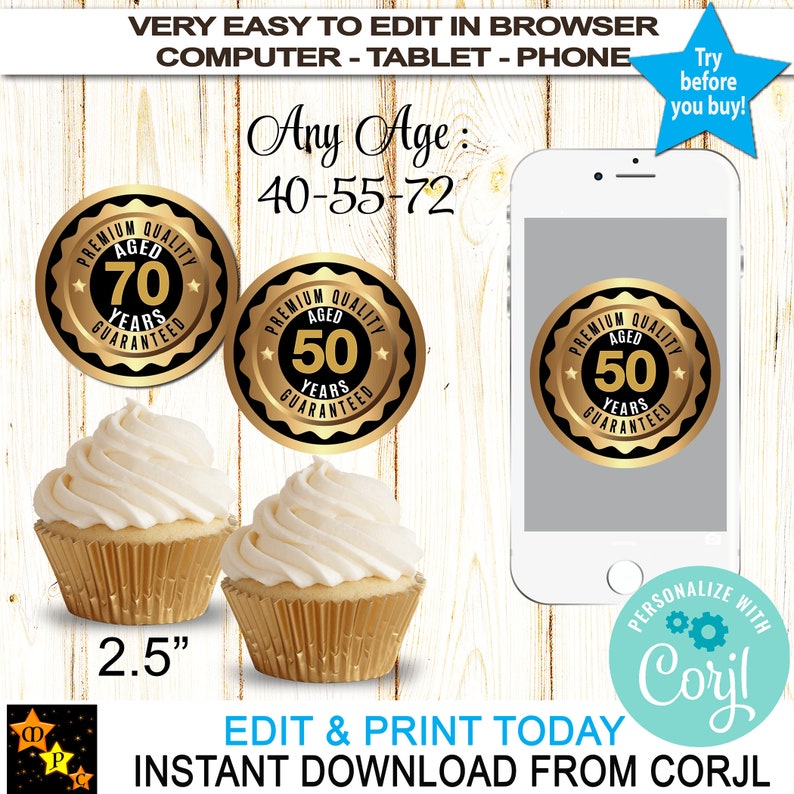 Editable Cigar Labels 50th Birthday Any Age Cigar Band Gold - Etsy UK