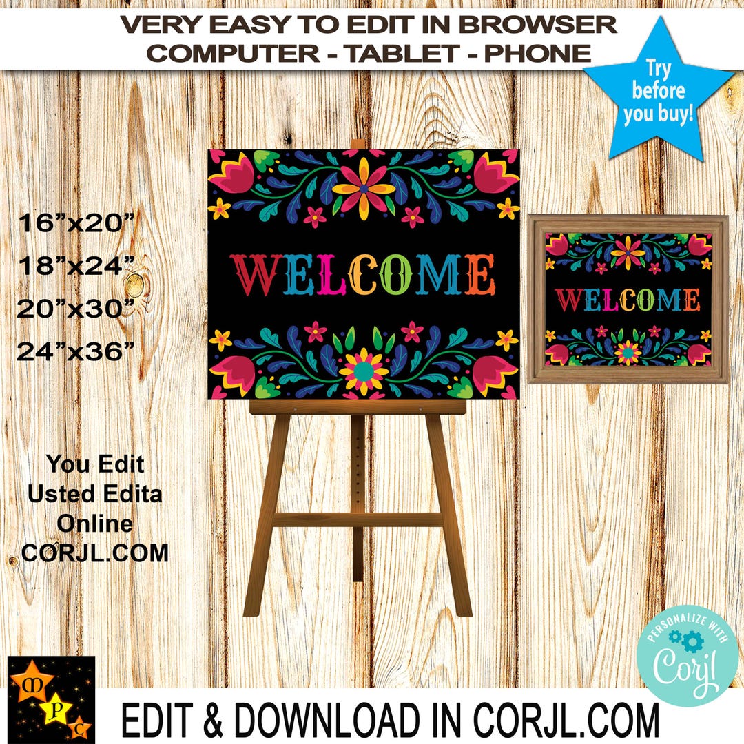 Mexican Welcome Sign With Bright Flowers: Editable Corjl Template ...