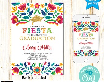 Spanish Graduation Invitation Mexican Flowers Mexican Fiesta | Etsy