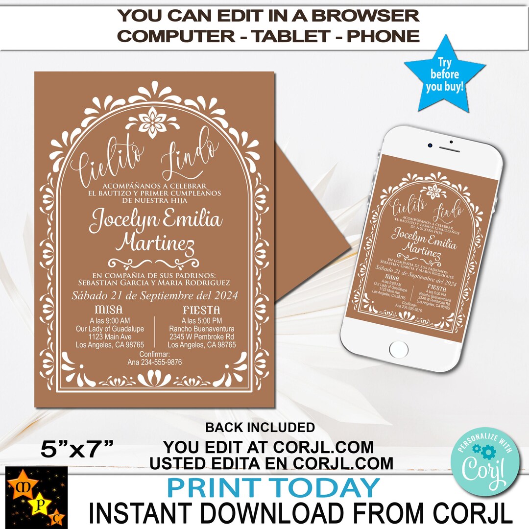 Spanish Baptism and 1st Birthday Invitation, Mexican Barro Invitacion ...