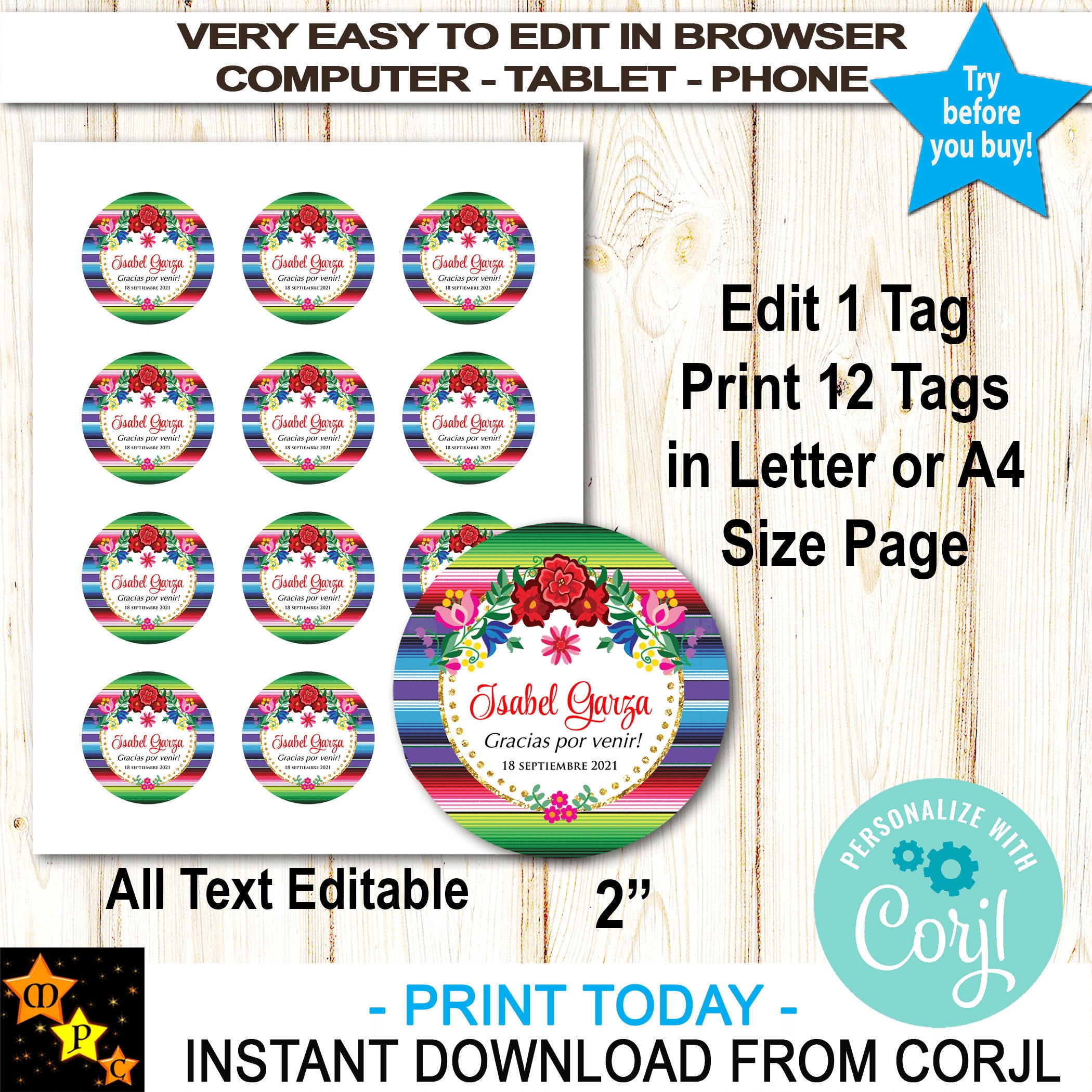 Mexican Style Round Tags DIY Instant Download Serape | Etsy