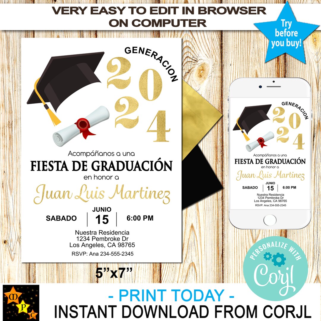 Spanish Graduation Party Invitation, Invitacion Graduacion, Gold, 2024 ...