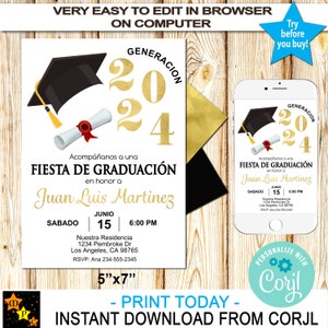 Spanish Graduation Party Invitation, Invitacion Graduacion, Gold, 2024 ...
