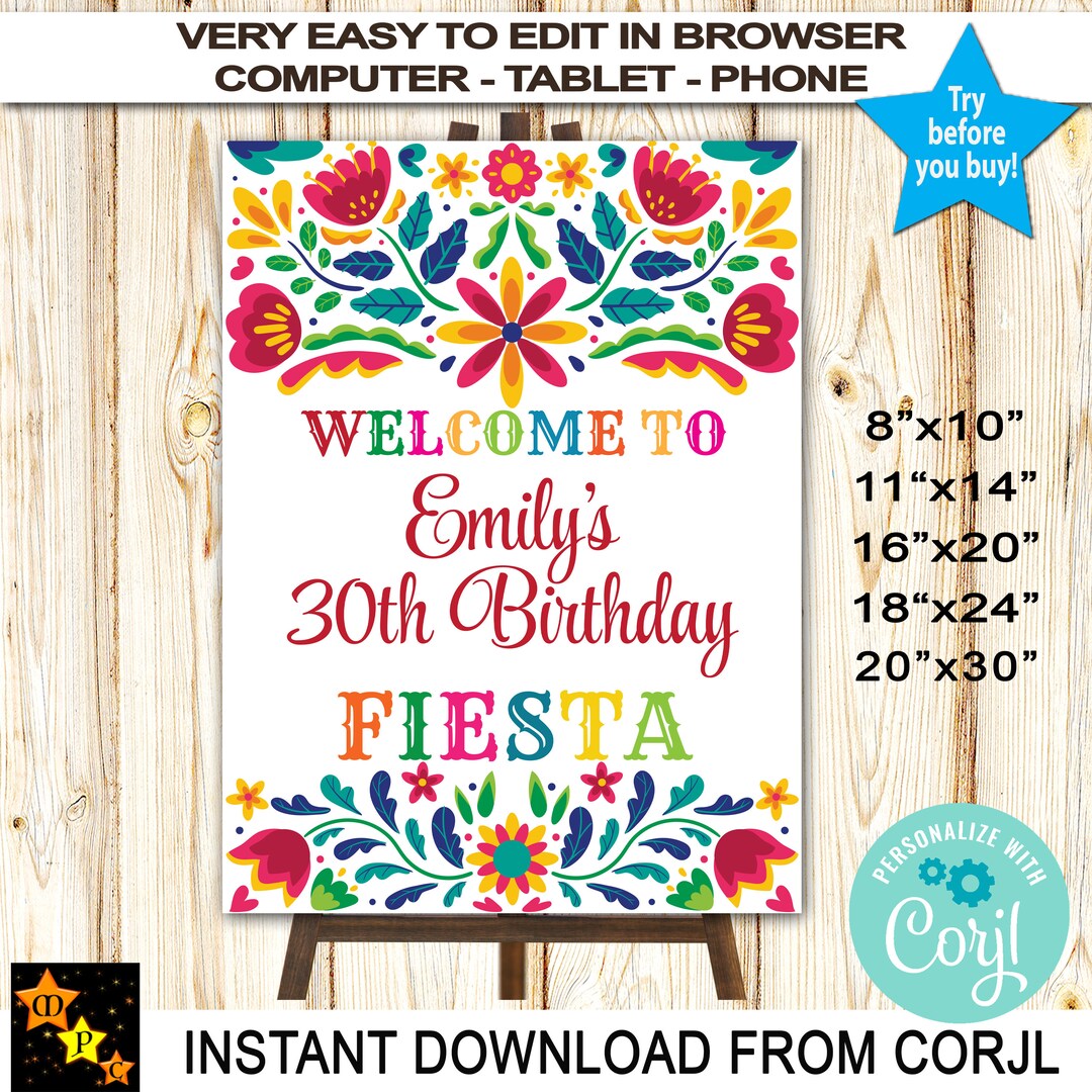 Fiesta Welcome Sign Mexican Flowers Instant Download From - Etsy