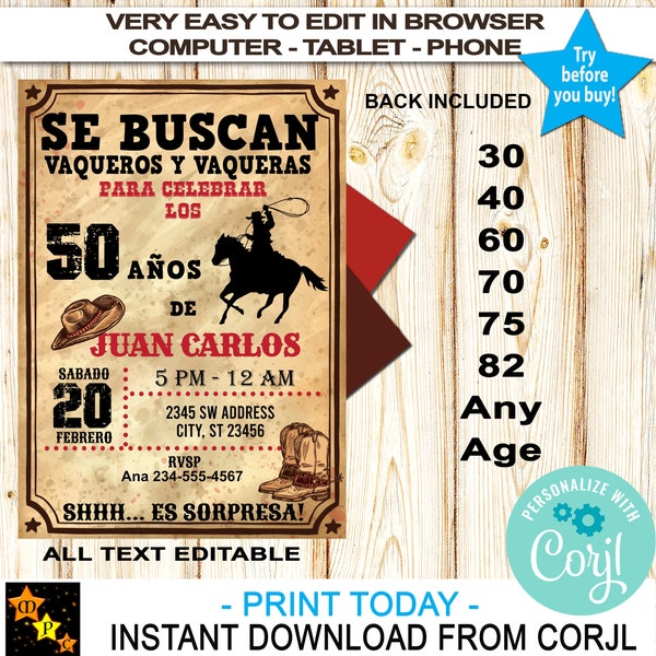 Invitaciones de vaquero - Etsy México