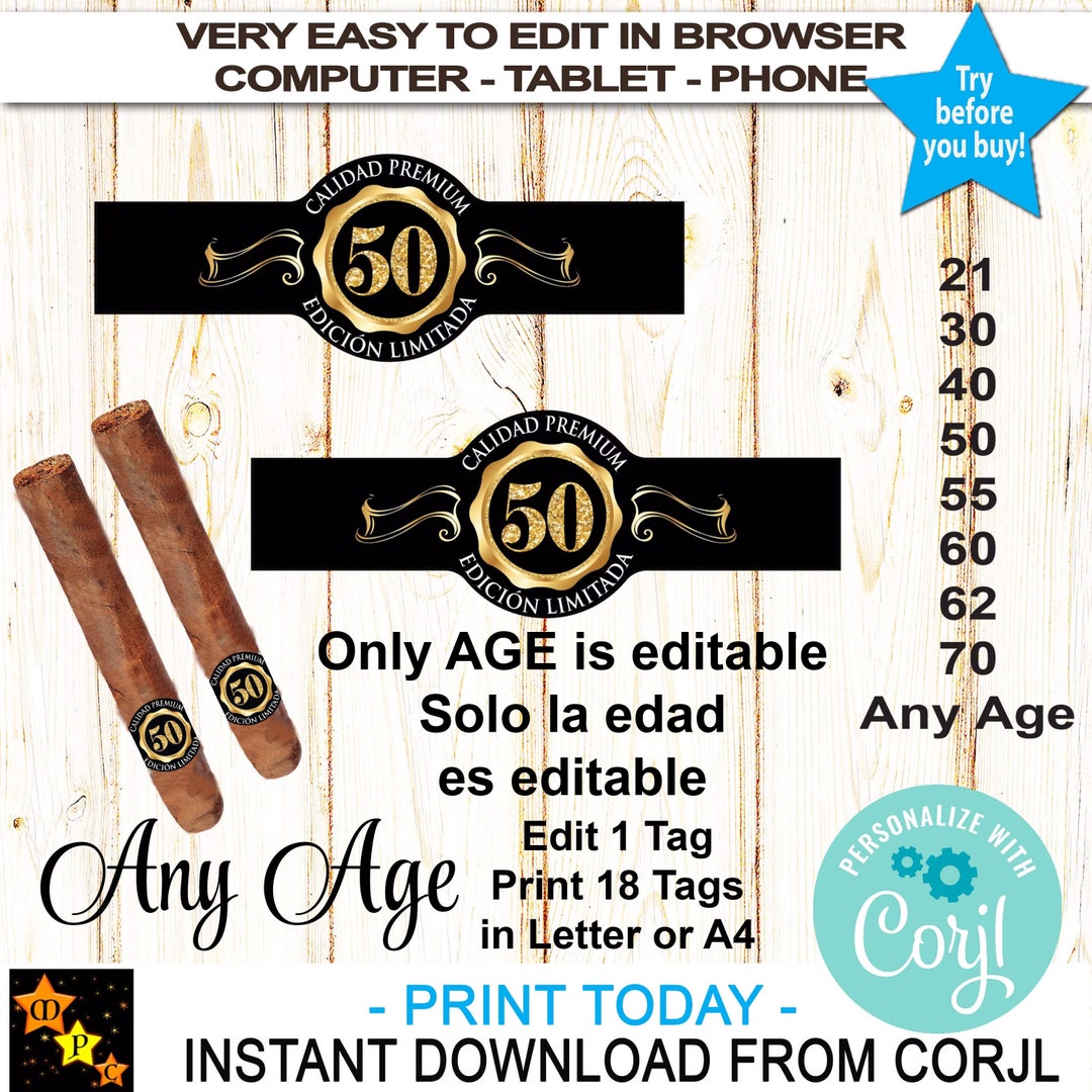 Editable Age Cigar Labels, Gold Whiskey Band (digital File) - Etsy
