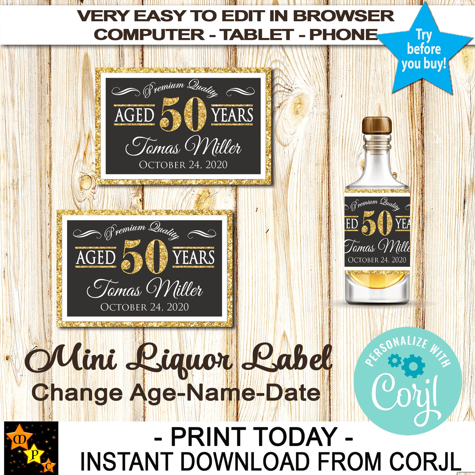 Editable Cigar Labels 50th Birthday, Any Age Cigar Band, Gold, Whiskey ...