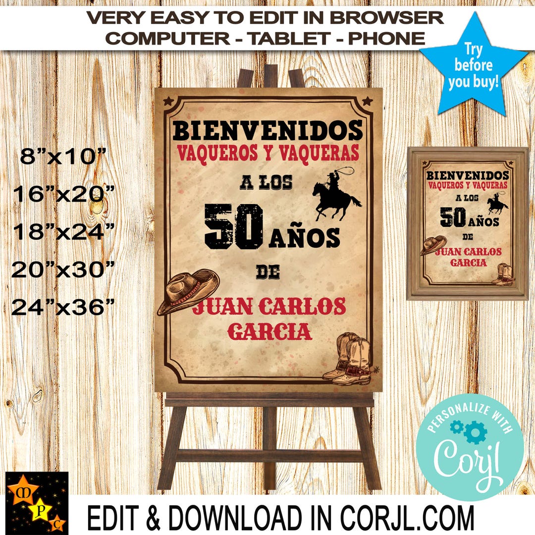 SPANISH Welcome Sign, Any Language, Any Age, Western Rodeo Cowboy ...