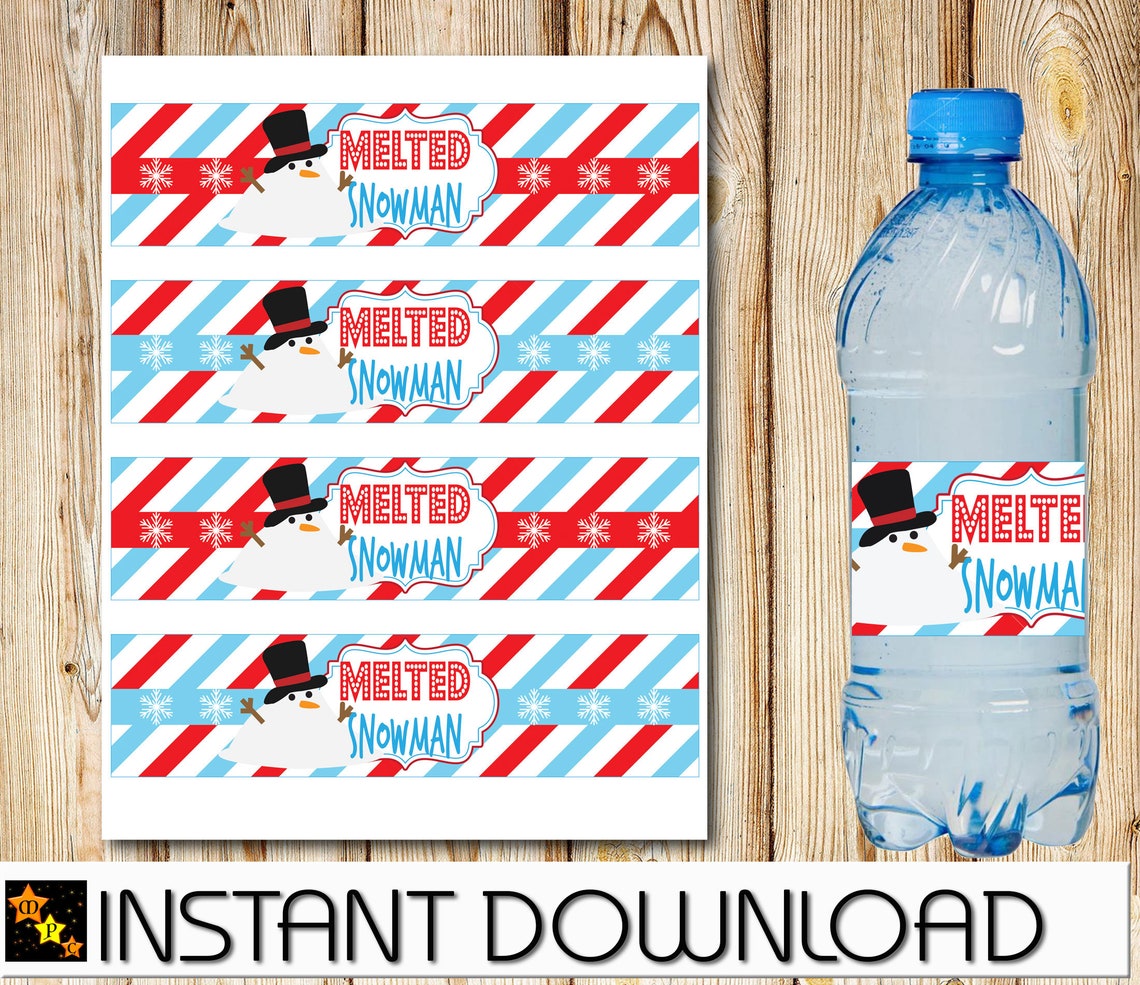 Printable Melted Snowman Water Bottle Label Christmas Water | Etsy