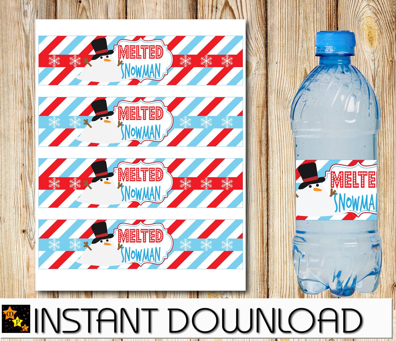 Printable Melted Snowman Water Bottle Label Christmas Water - Etsy