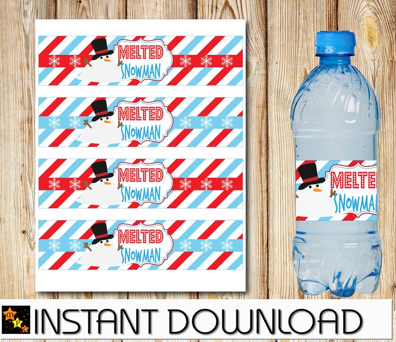 Printable Melted Snowman Water Bottle Label Christmas Water - Etsy