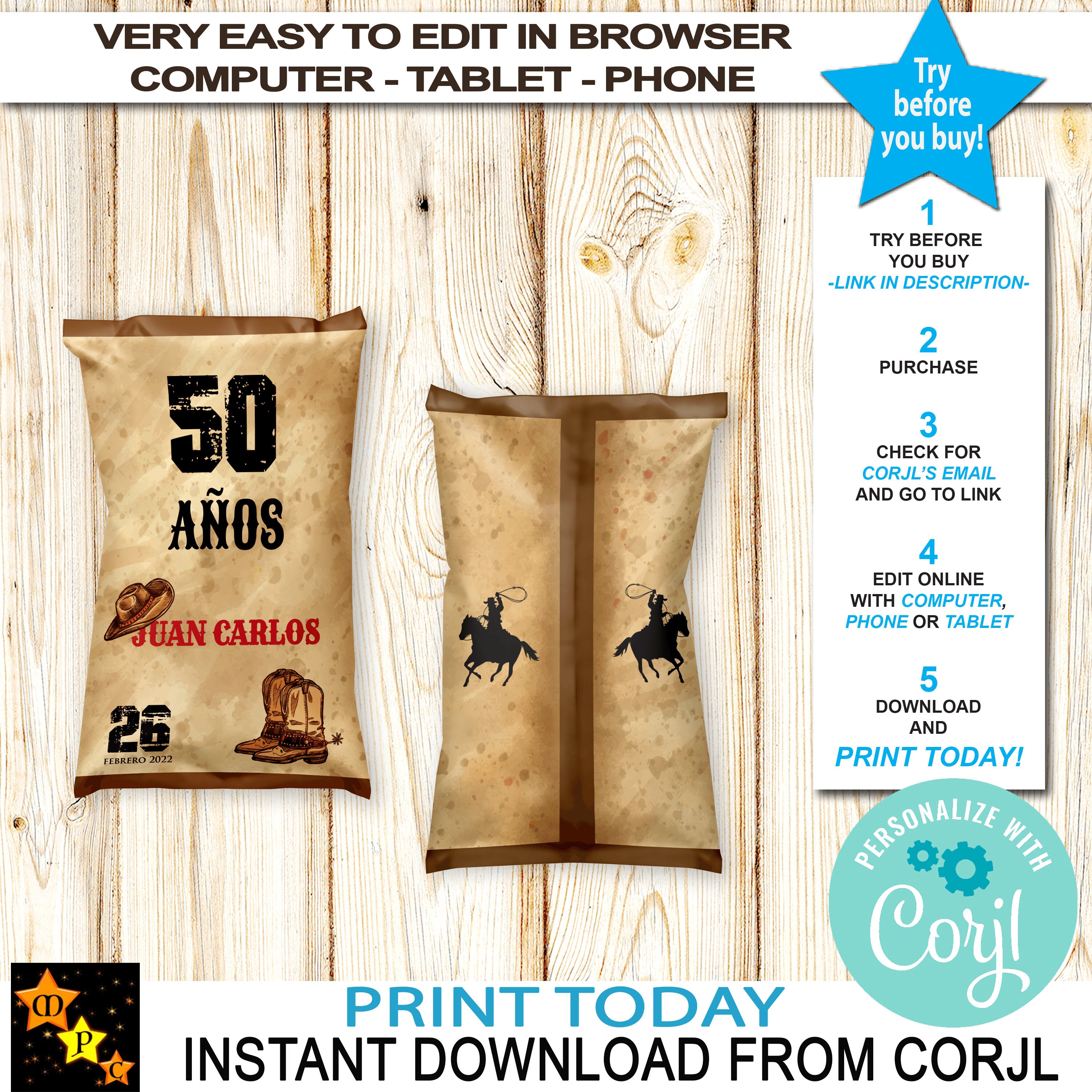 Western Chip Bag, Rodeo, Instant Download From Corjl,printable, Edit ...
