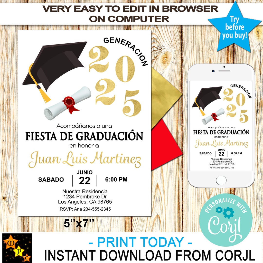 Spanish Graduation Party Invitation, Invitacion Graduacion, Gold, 2025 ...