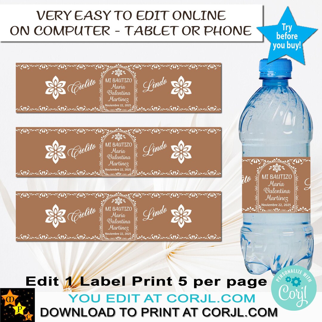 Mi Bautizo Editable Water Bottle Labels, Barro Mexican Talavera Theme ...