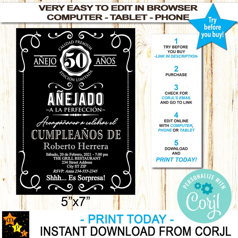 Spanish Any Age Birthday Invitation Aged to Perfection Black - Etsy