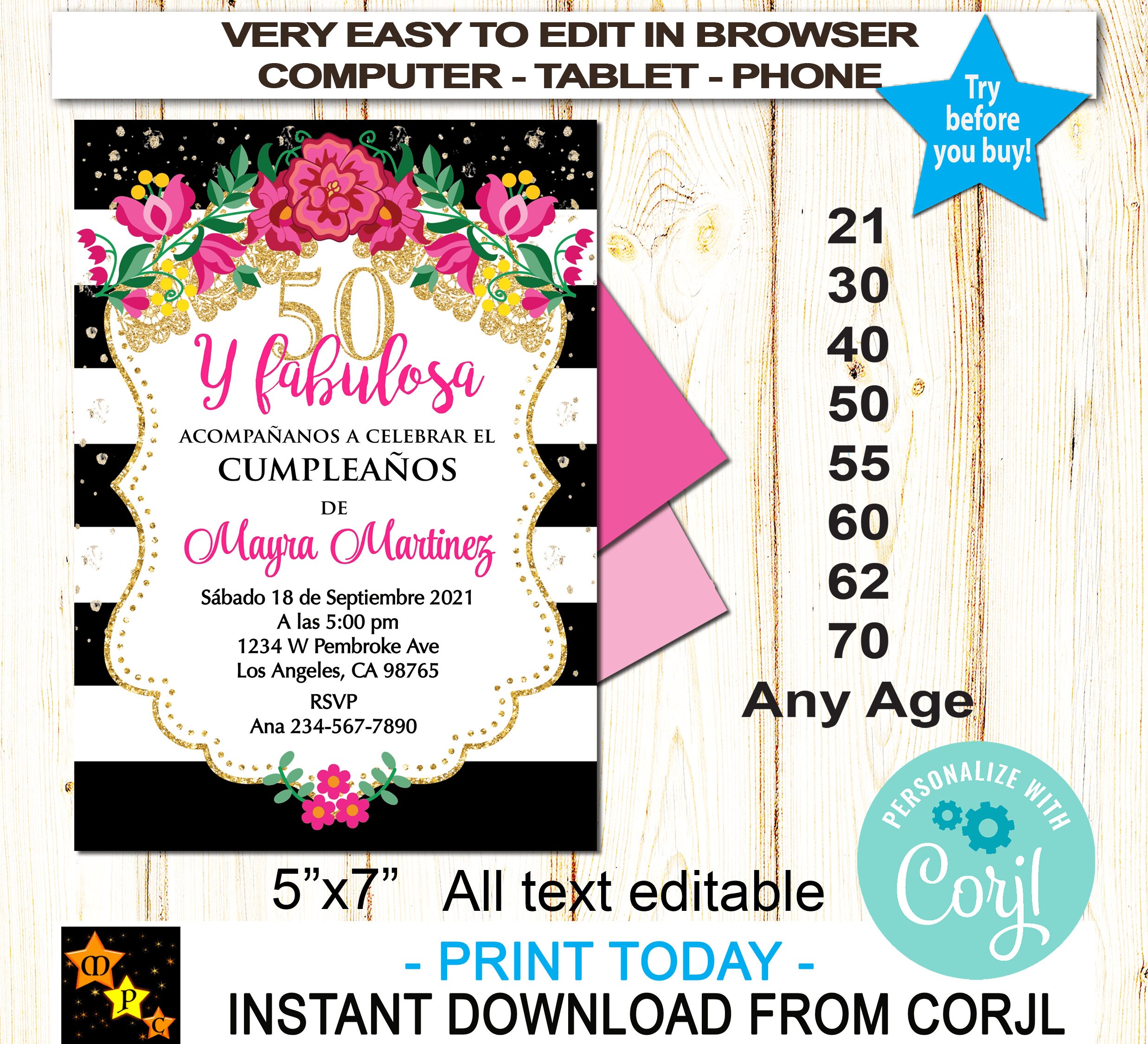 SPANISH Birthday Invitation Floral Any Age Instant - Etsy