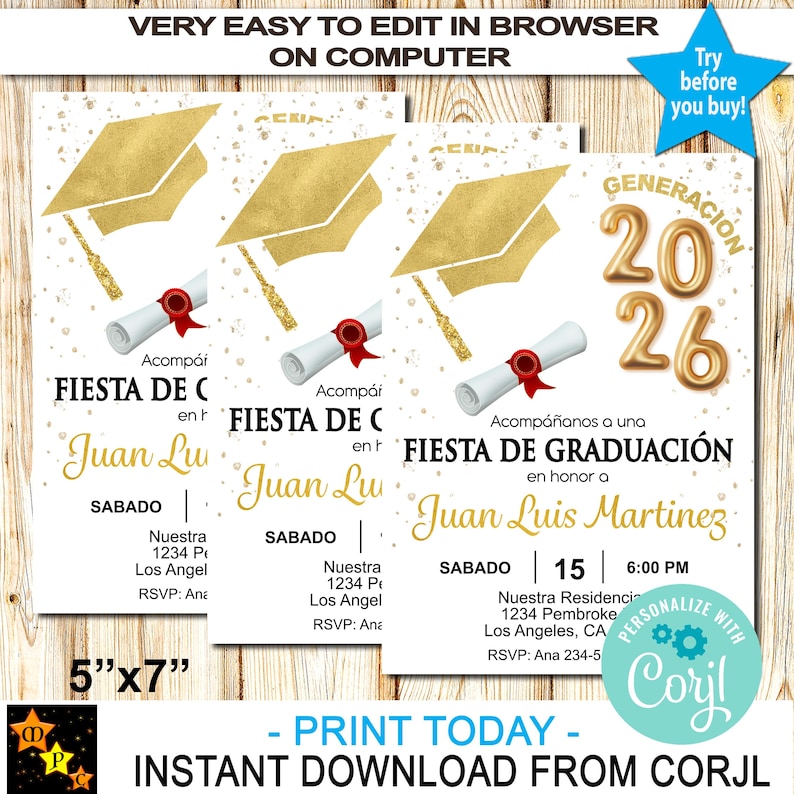 Spanish Graduation Party Invitation, Invitacion Graduacion, Printable ...