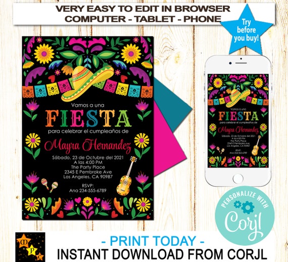 Spanish Fiesta Birthday Invitation Mexican Theme Any Age - Etsy