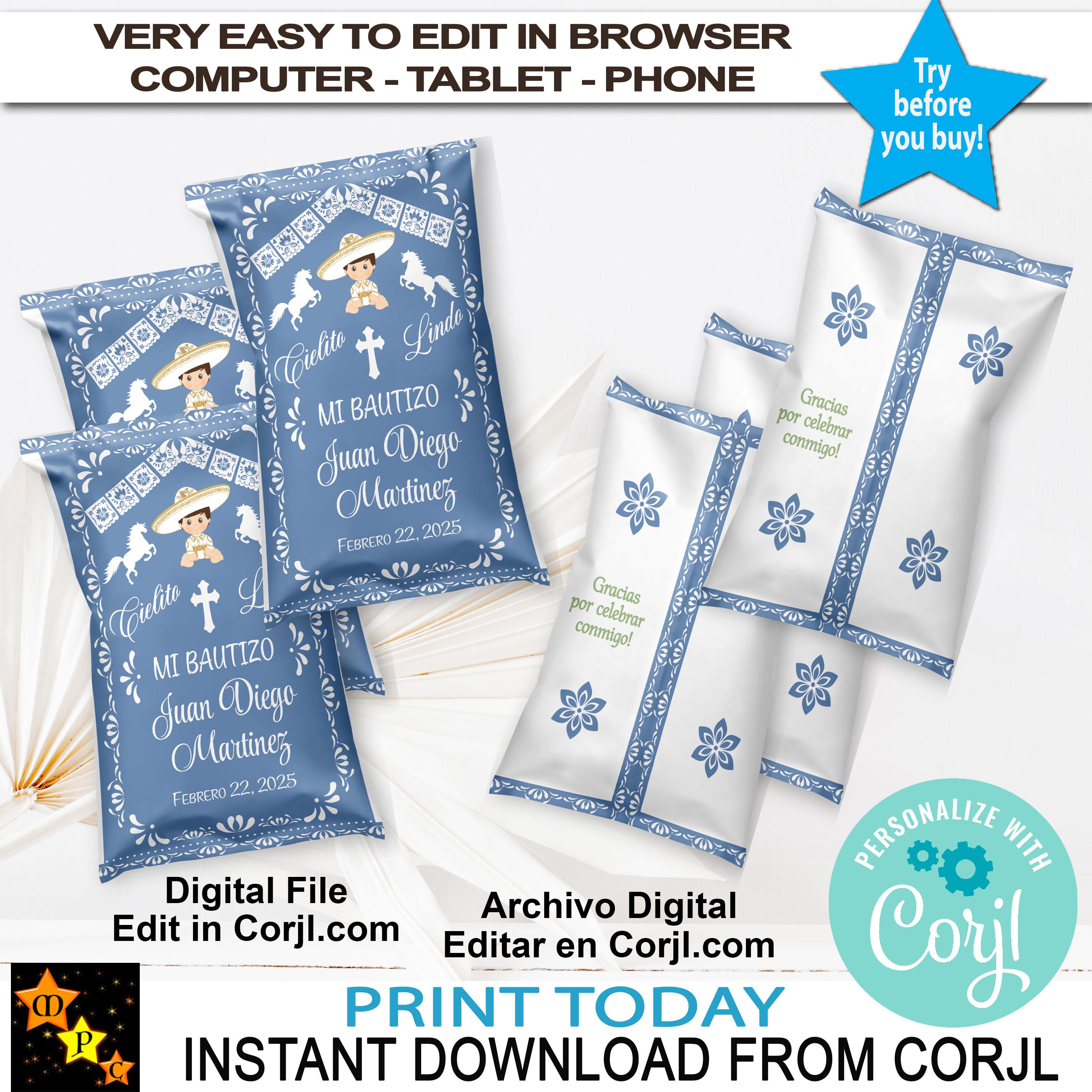 Mexican Barro Baptism Chip Bag, Talavera, Charrito (edit and Download ...