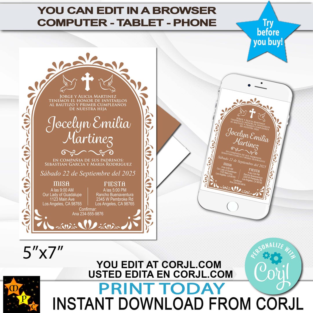 Spanish Baptism & 1st Birthday Invitation: Mexican Barro Design (5x7 ...
