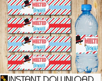 Printable Melted Snowman Water Bottle Label Christmas Water | Etsy