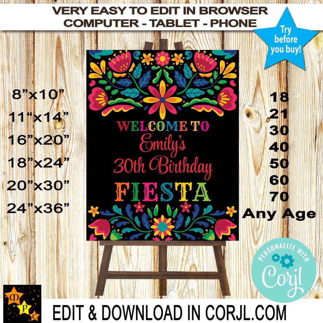 Fiesta Welcome Sign, Mexican Flowers, Instant Download From Corjl, Edit ...