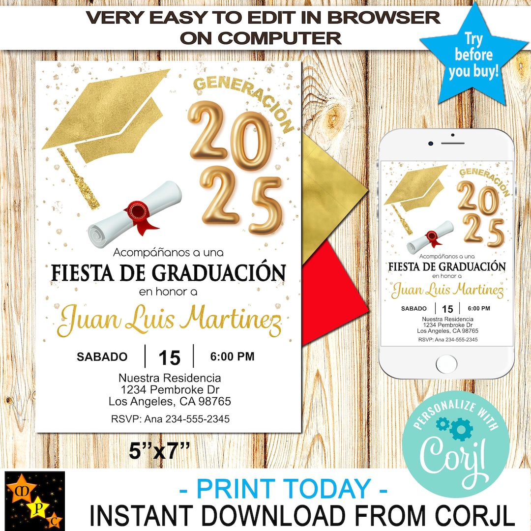 Spanish Graduation Party Invitation, Invitacion Graduacion, Printable ...