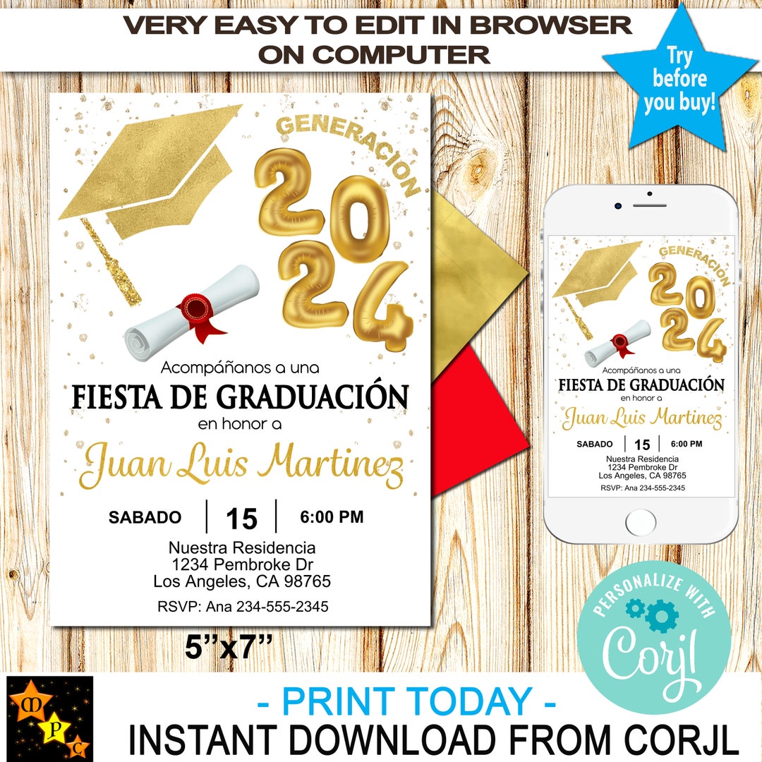 Spanish Graduation Party Invitation, Invitacion Graduacion, Printable ...