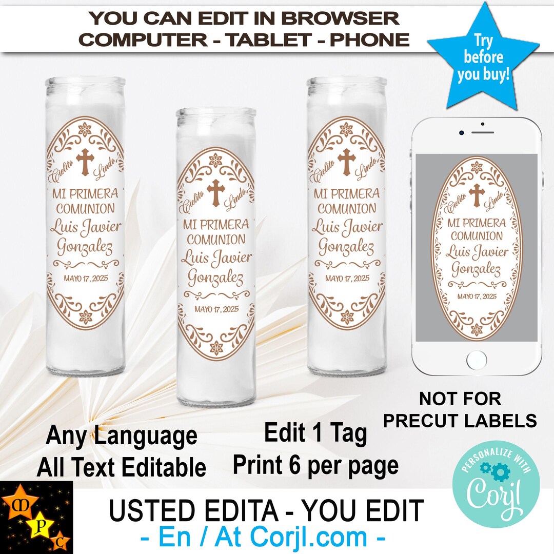 Mi Primera Comunion Candle Labels, First Communion, Talavera Barro ...