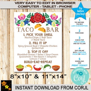 Taco Bar Sign, Mexican, Editable, Instant Download From Corjl, Edit in ...