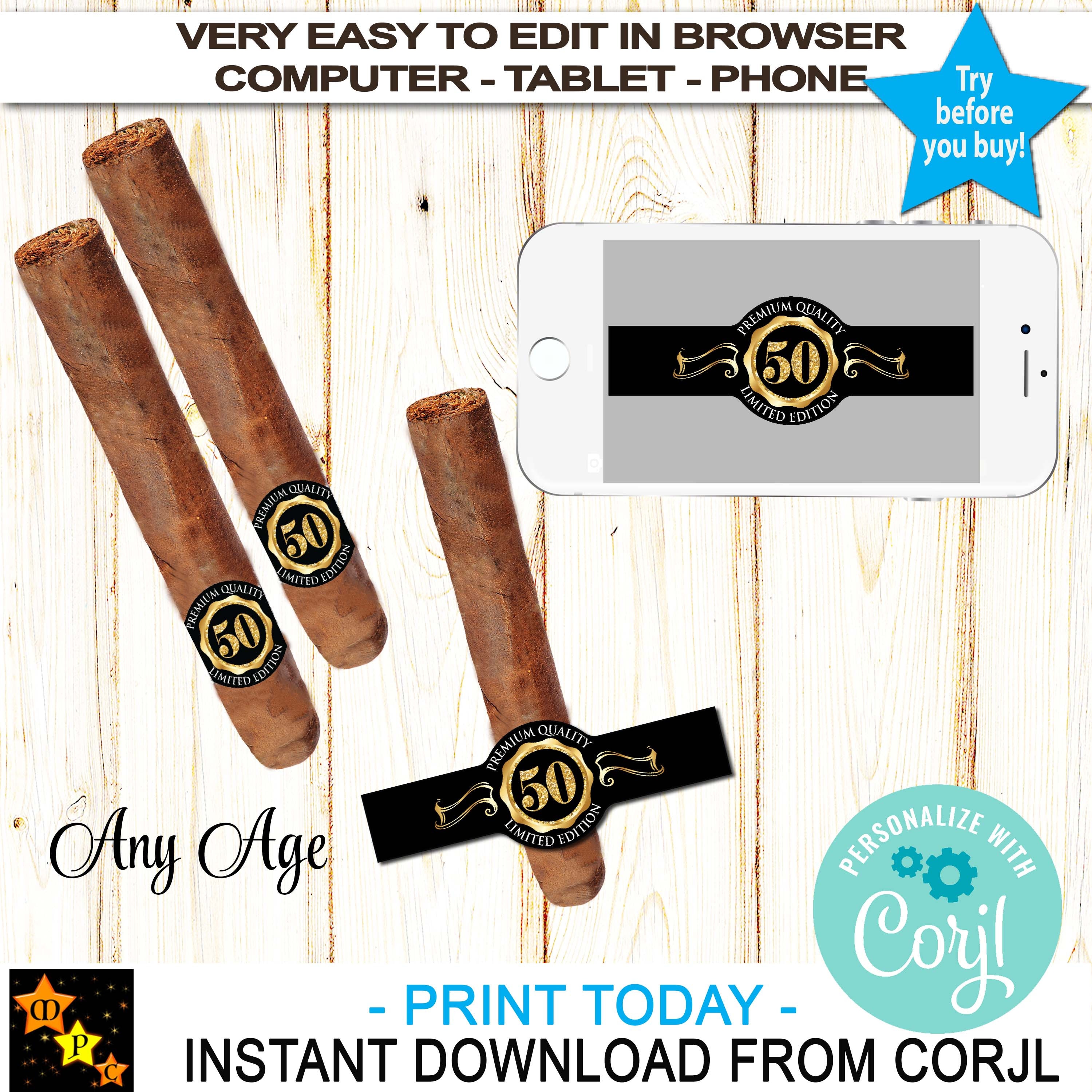 Editable Cigar Labels 50th Birthday Any Age Cigar Band Gold - Etsy UK