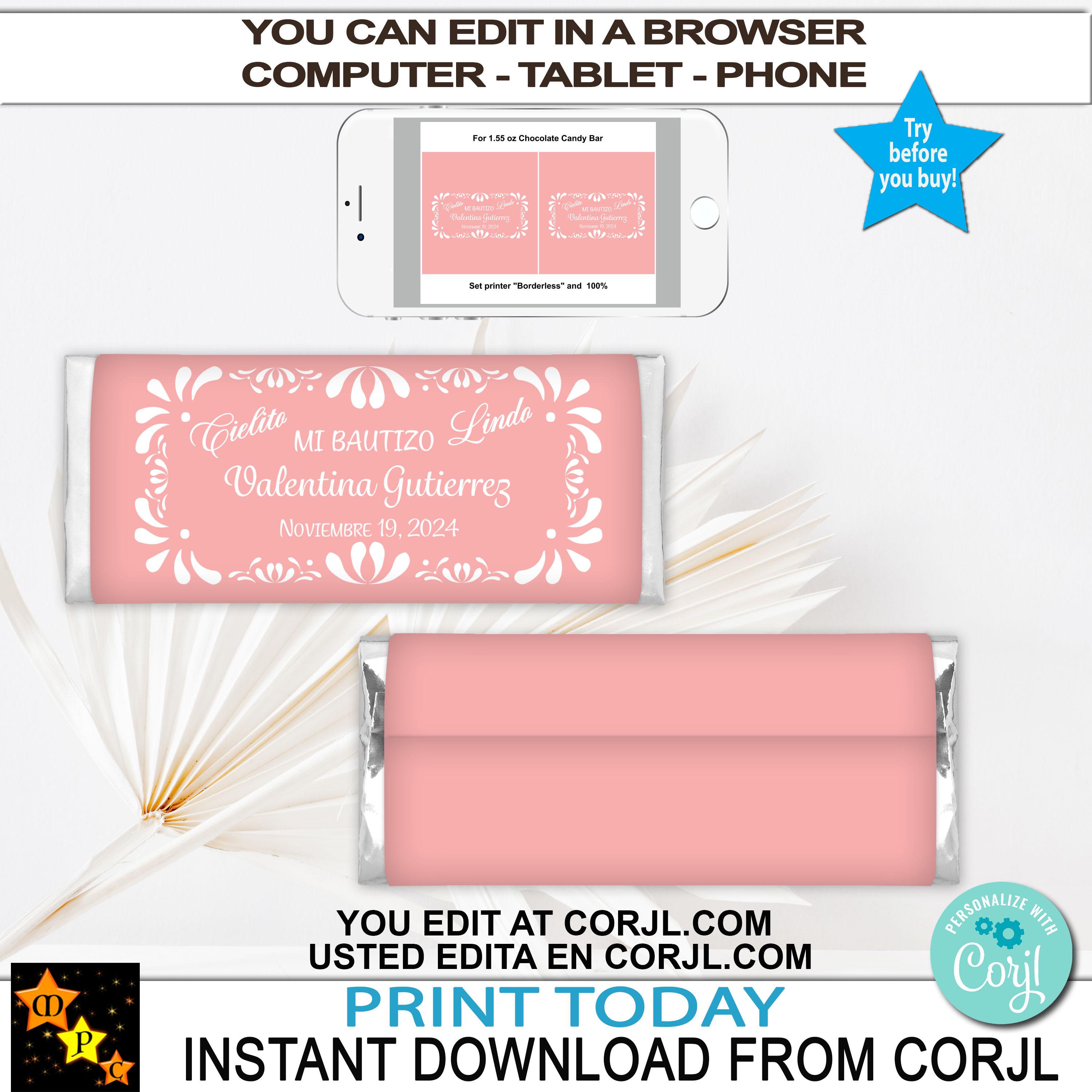 Mexican Baptism Gift Box Labels, Pink Talavera, Editable (digital ...