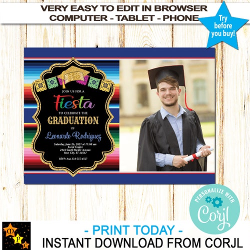 Editable Fiesta Graduation Invitation Printable College - Etsy