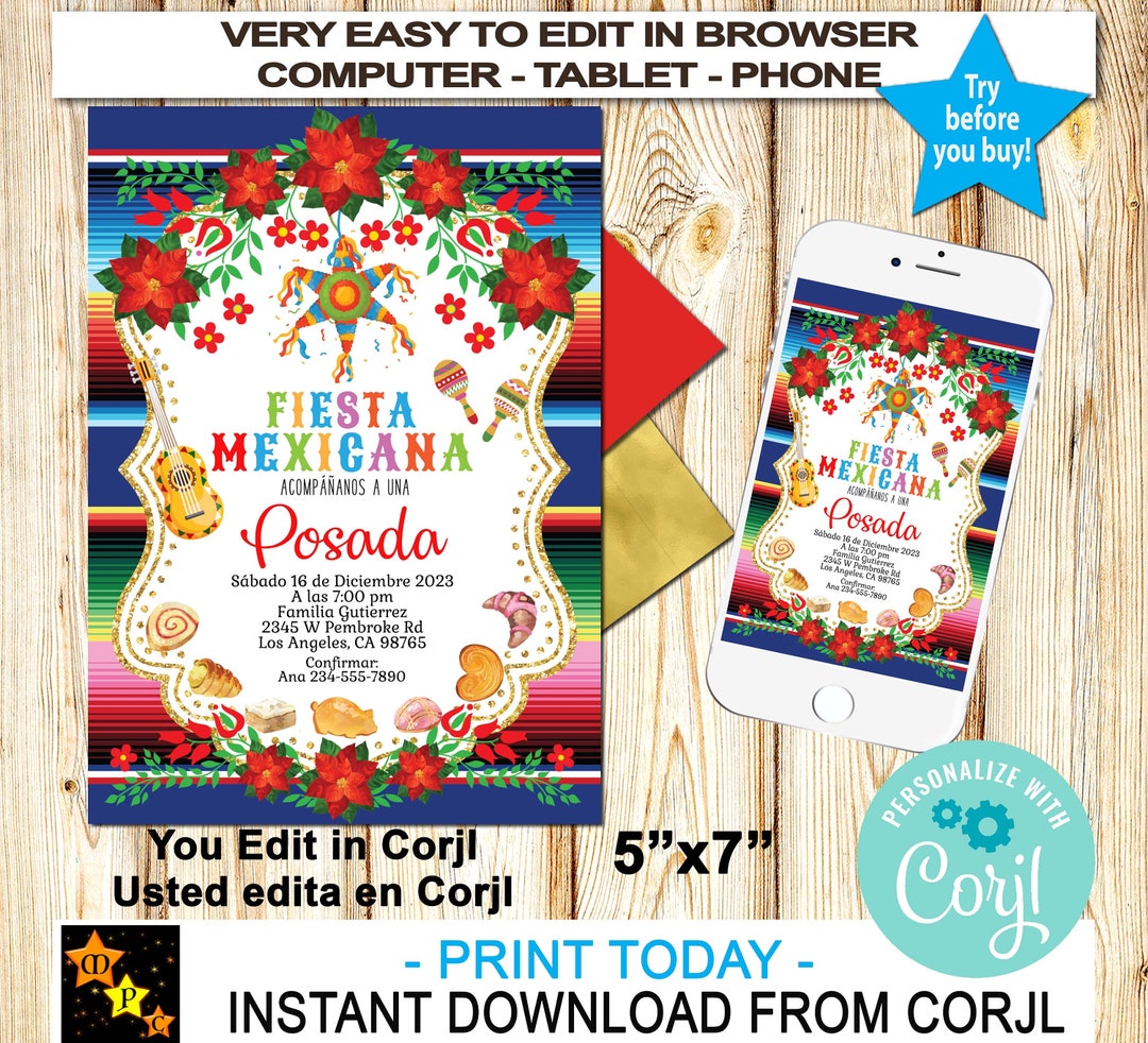 Spanish Christmas Posada Party Invitation, Fiesta De Navidad, Fiesta Mexicana, Posada, Sarape ...