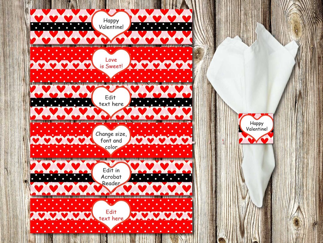 Valentine Napkin Rings INSTANT Download EDITABLE in Adobe Readerdiy ...