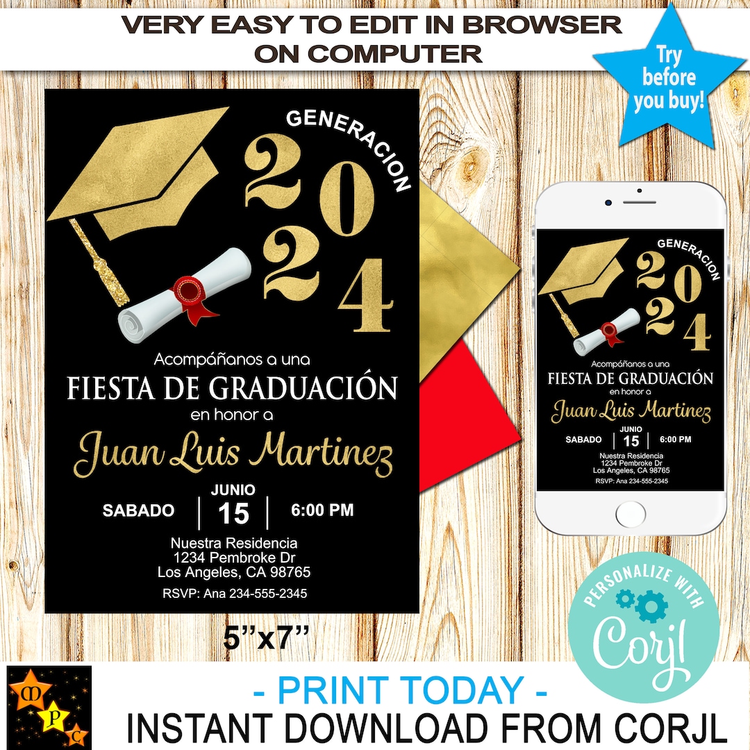 Spanish Graduation Party Invitation, Invitacion Graduacion, Printable ...