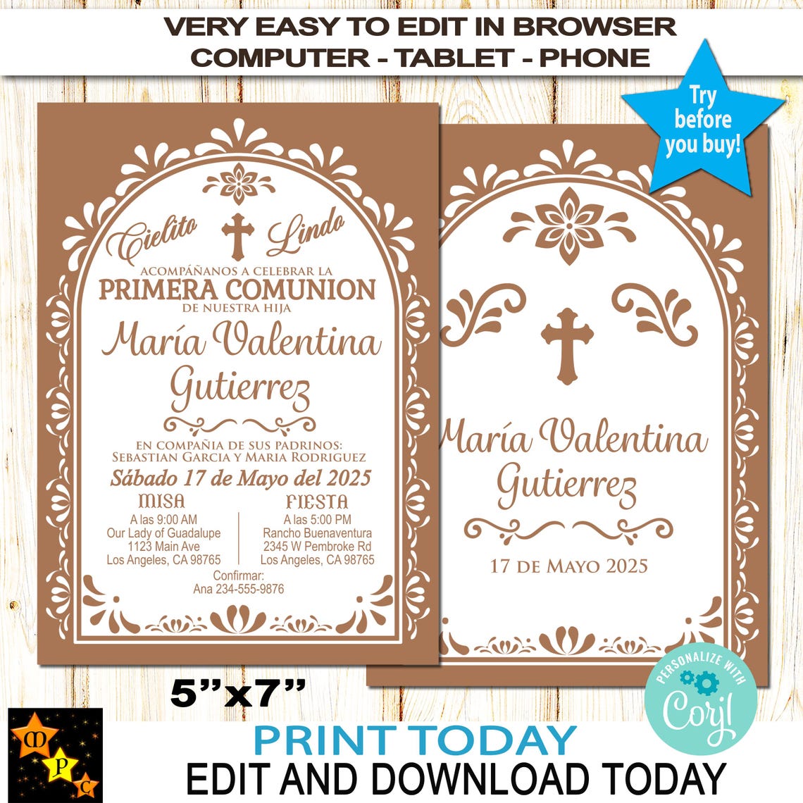Spanish First Communion Invitation, Mexican Barro Style, 5x7 (printable ...