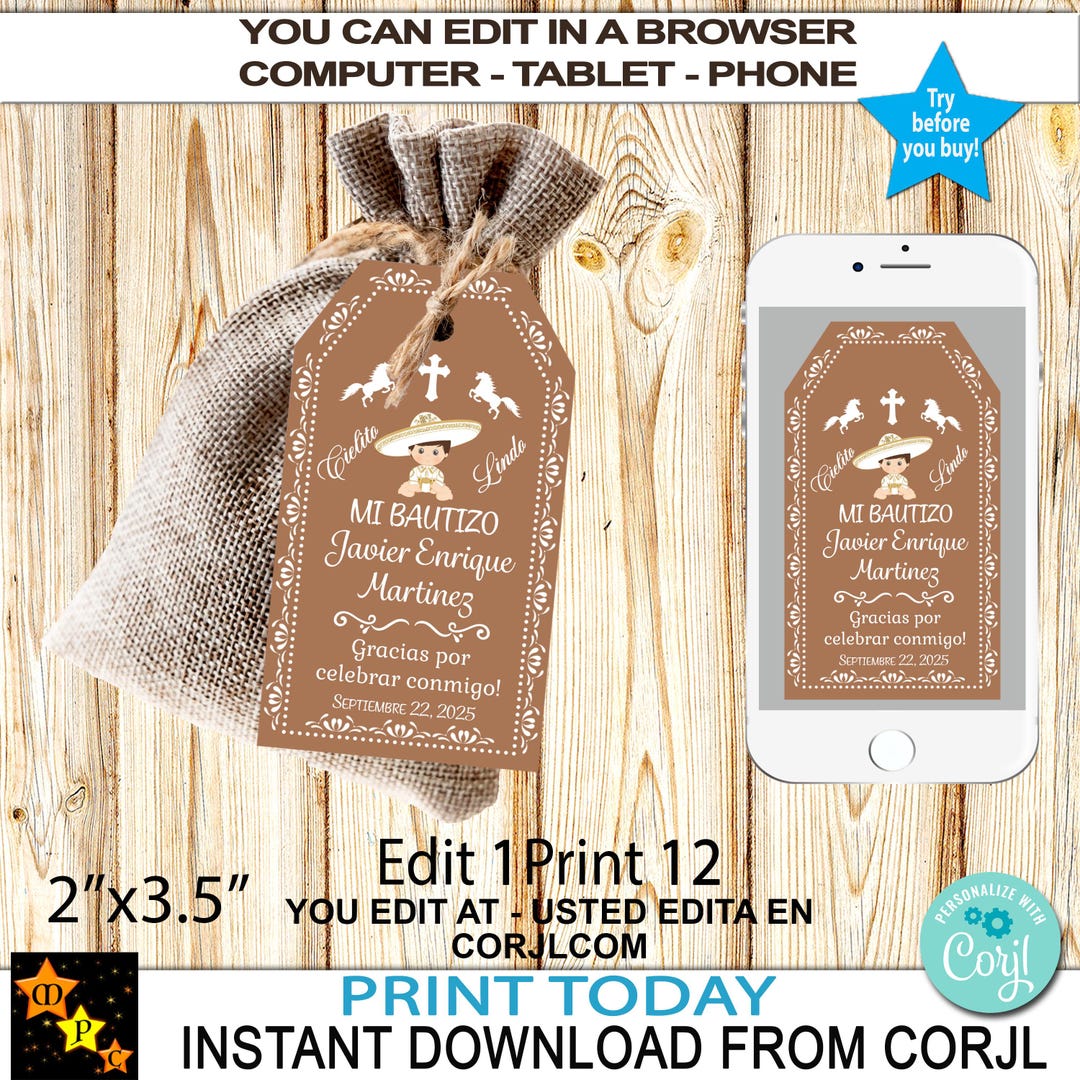 Mi Bautizo Baptism Barro Gift Thank You Tags, Mexican Theme, Barro ...