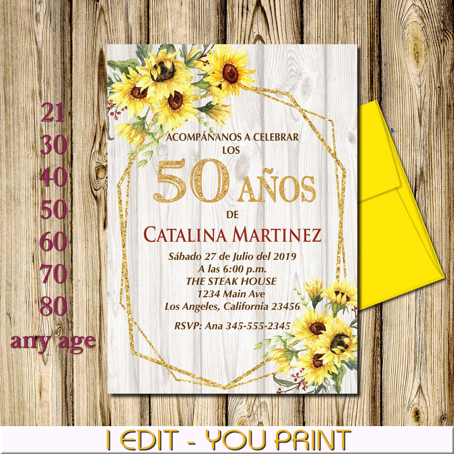 SPANISH 50th Birthday Invitation 60th 70th All Ages Etsy