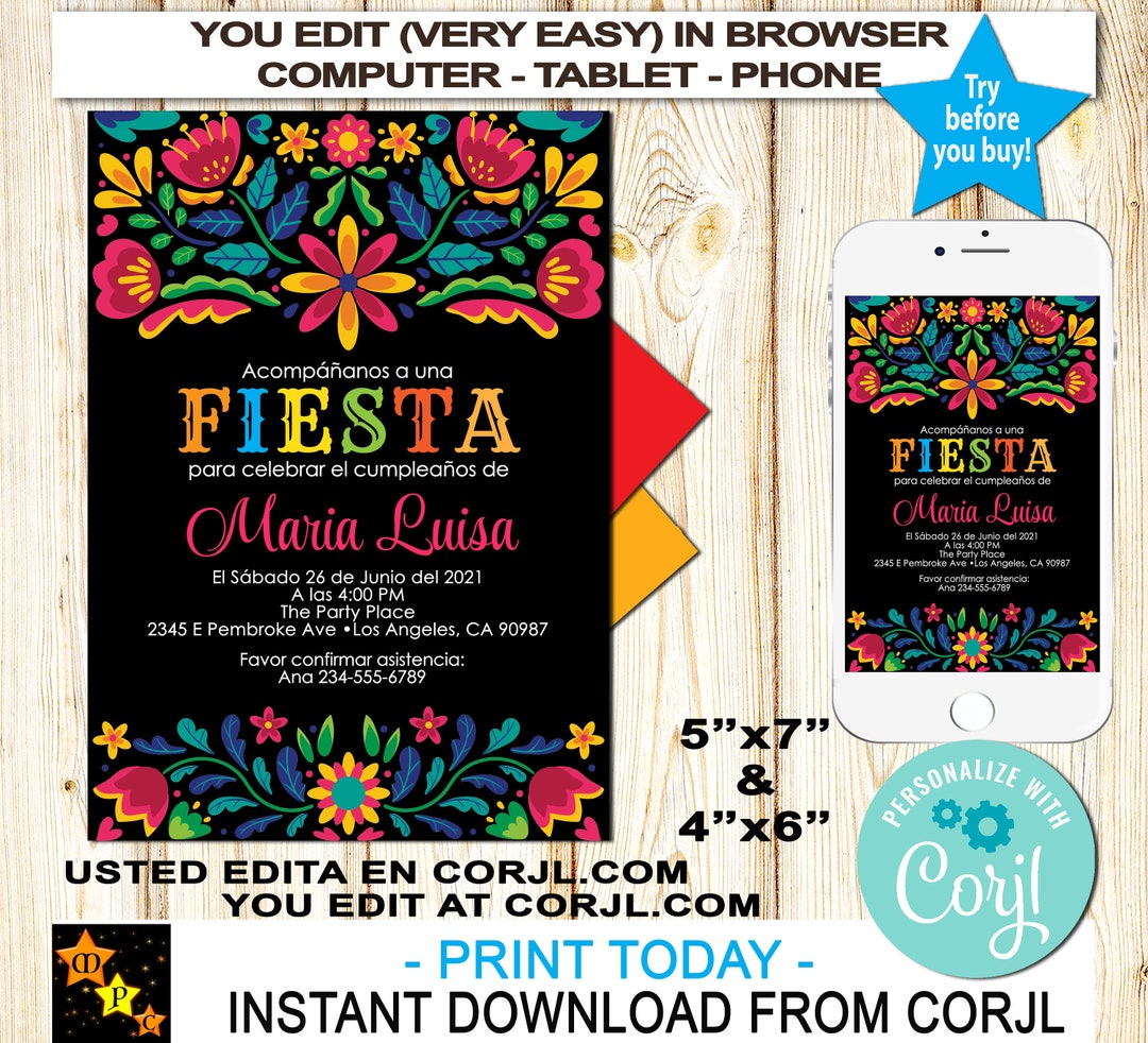 Spanish Fiesta Birthday Invitation, Mexican Theme, Any Age, Chalkboard ...