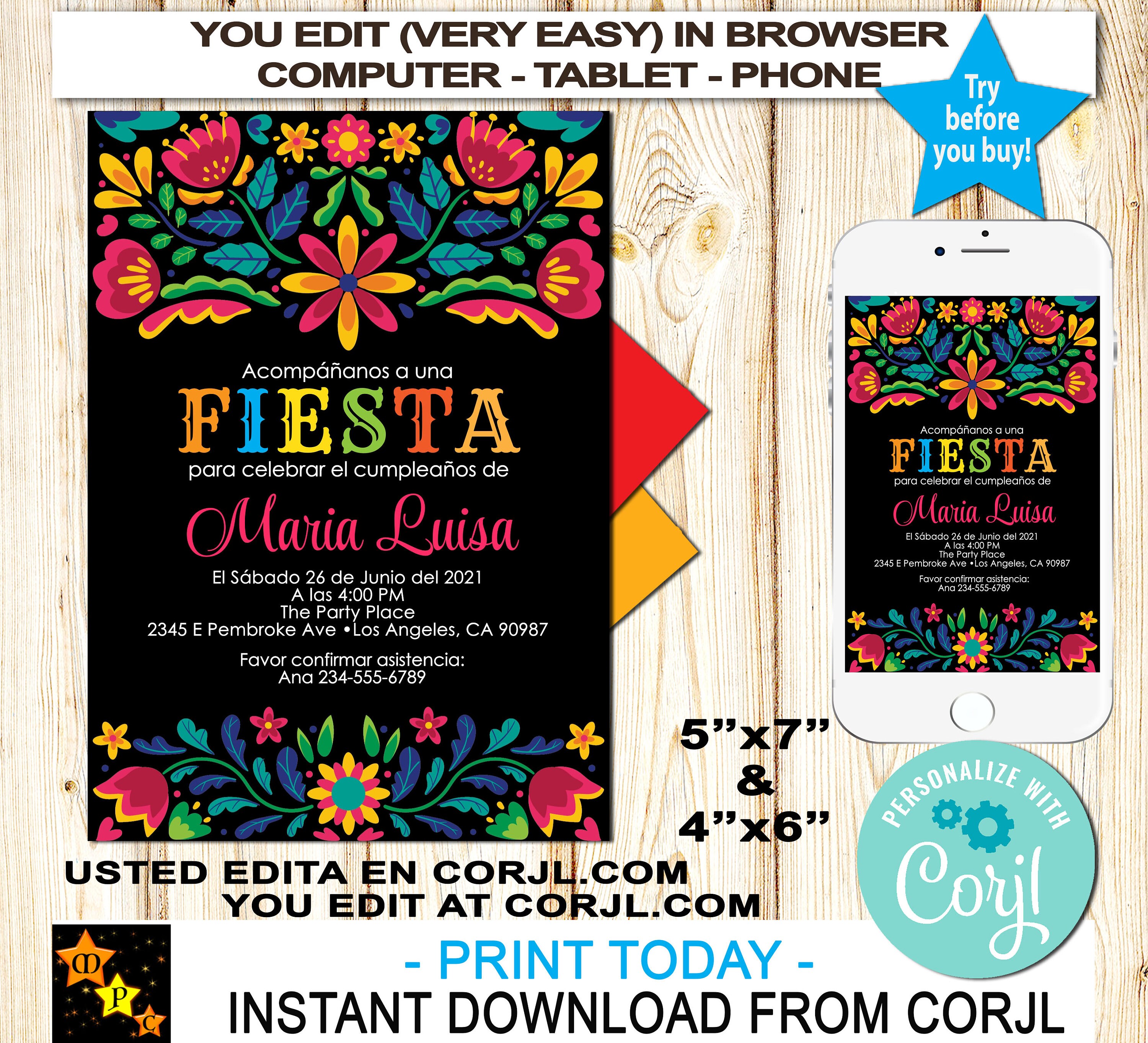 Spanish Fiesta Birthday Invitation, Mexican Theme, Chalkboard Style ...